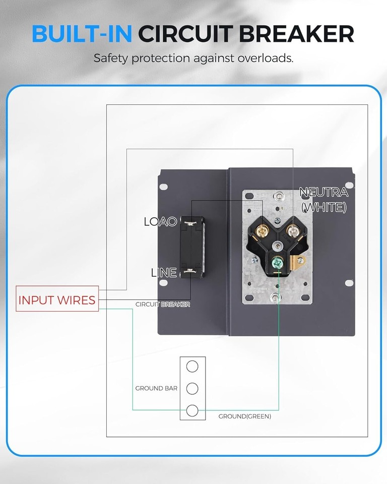 30 Amp Power Outlet Box with Breaker, 125V NEMA TT-30R Outlet ...