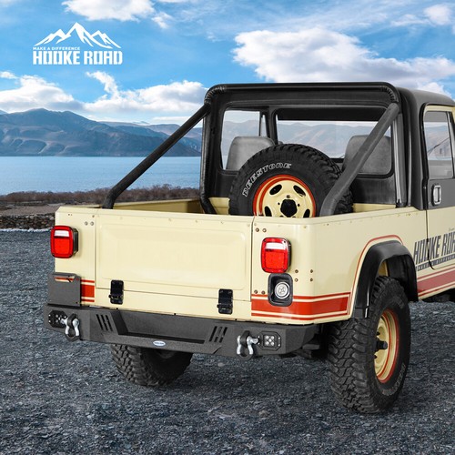 Texture Black Rear Bumper w/ Spotlights Fit 76-86 Jeep CJ-5 CJ-7 CJ-8 ...