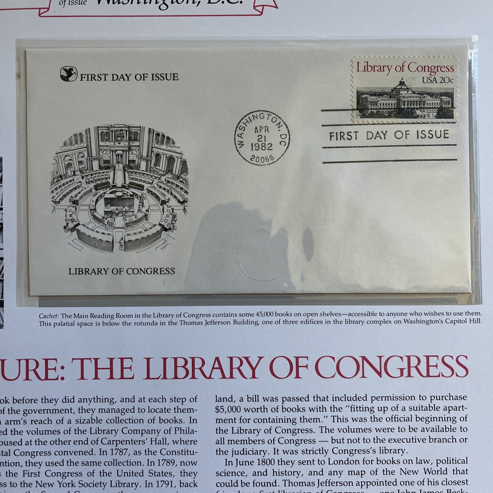 1982 THE LIBRARY OF CONGRESS First Day of Issue Cover Envelope Stamp ...