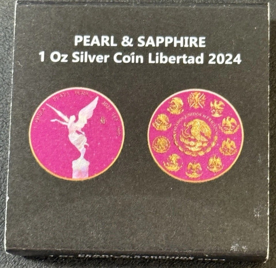 2024 1 Oz .999 Mexico Libertad Mother of Pearl Pink Sapphire Silver ...
