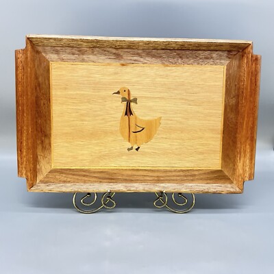 1960’s Vintage Marquetry Teak Wood Inlay Serving Tray Goose MCM 20 ...