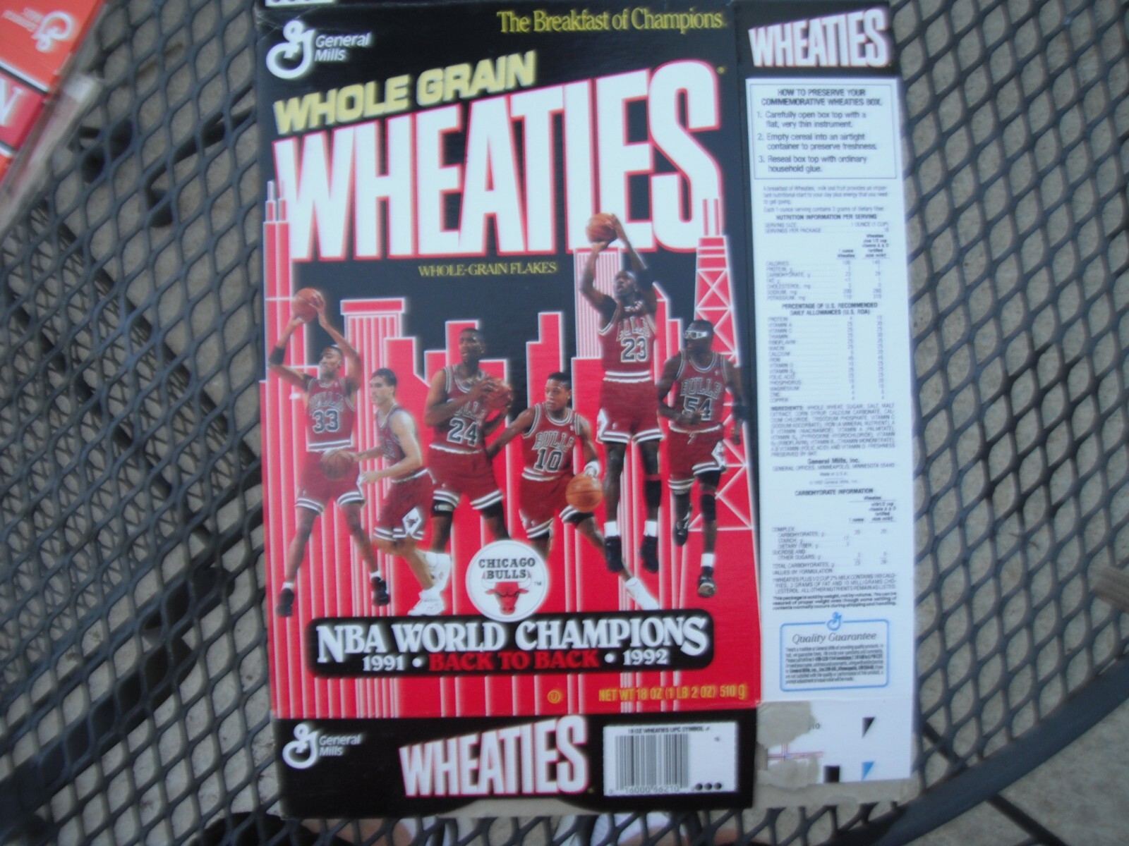 NBA Champs Back To Back 1992 Complete Flat Wheaties Box Michael Jordan ...