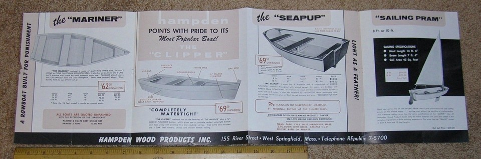 1958 HAMPDEN Boat Dealer Sales Brochure Mailer MARINER CLIPPER SEAPUP ...