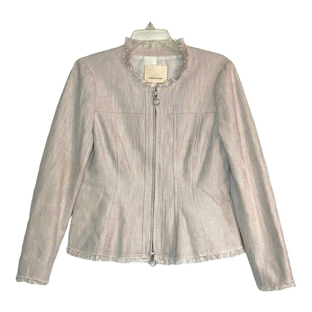 Rebecca Taylor Jacket Womens 8 Pink Tweed Double Zipp… - Gem