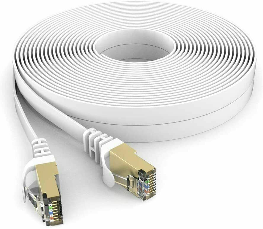 50FT CAT7 CAT 7 Flat Ethernet Cable LAN RJ45 Internet Router Patch Cord ...