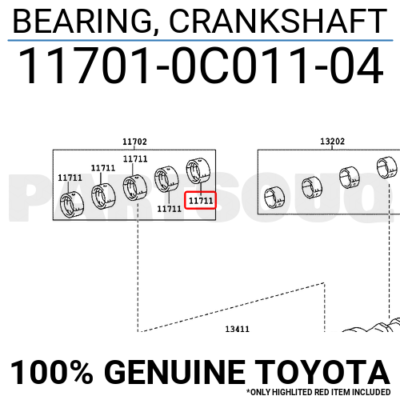 117010C01104 Genuine Toyota BEARING, CRANKSHAFT 11701-0C011-04 | eBay