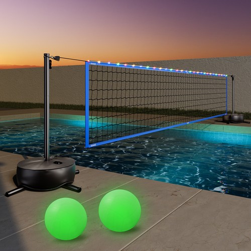 LED Pool Volleyball Net Set Portable Outdoor Volleyball Net 15ft-32ft ...
