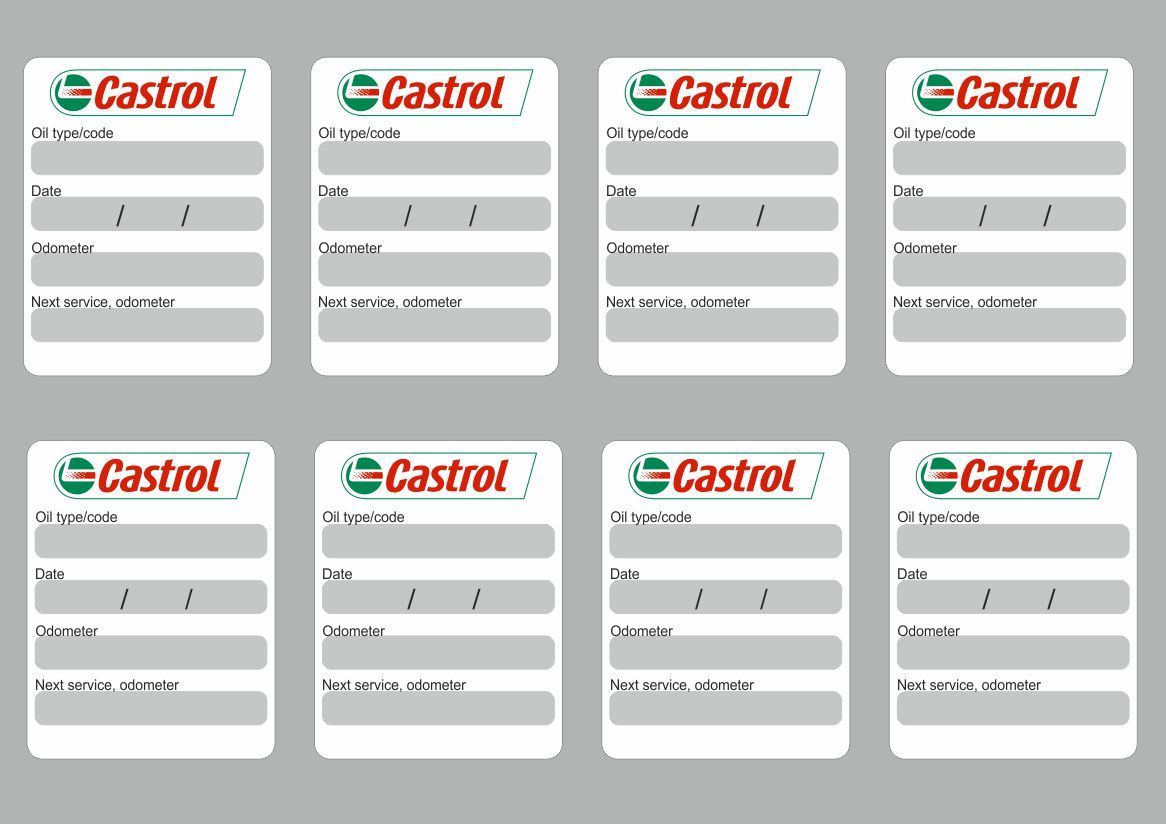 8x CASTROL Oil Change Service Reminder Stickers Decals Adhesive Labels ...