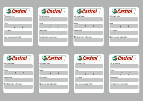 8x CASTROL Oil Change Service Reminder Stickers Decals Adhesive Labels ...
