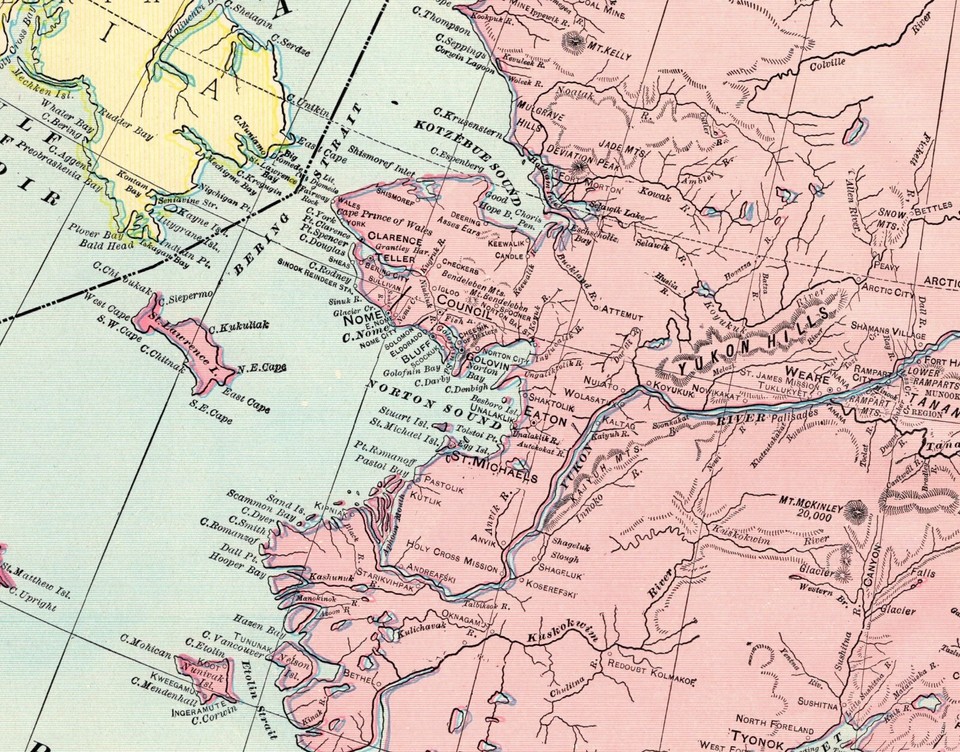 1900 Antique ALASKA MAP George Cram Atlas Map of Alaska Gallery Wall ...