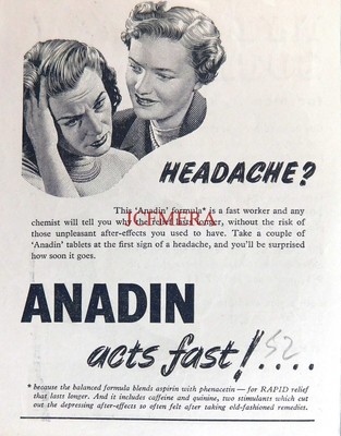 ANADIN Tablets Treatment for Colds & Flu ADVERT #2 Small 1952 Print 670 ...