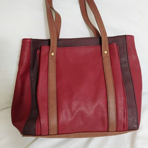 Relic Shoulder Tote Bag Purse Pebbled Faux Leather Burgundy And Brown ...