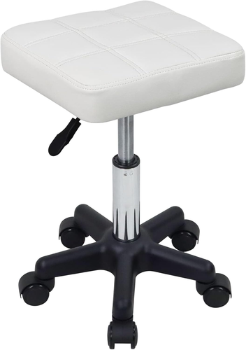 Square Swivel Stool with Wheels PU Leather Rolling Stool Height ...