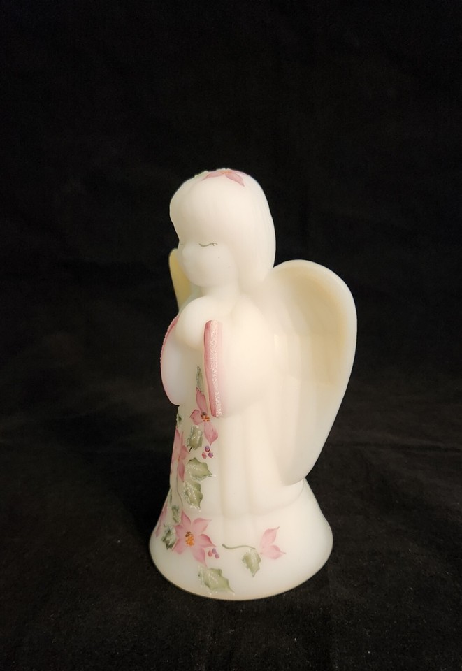 Fenton Angel, White Satin Glass Poinsettia Flowers Artist S. Massey ...
