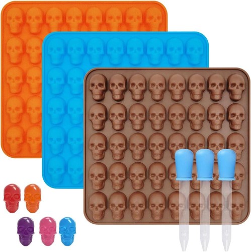 Skull Silicone Mold, 3 PCS Mini Gummy Molds Non-Stick Chocolate Mold ...