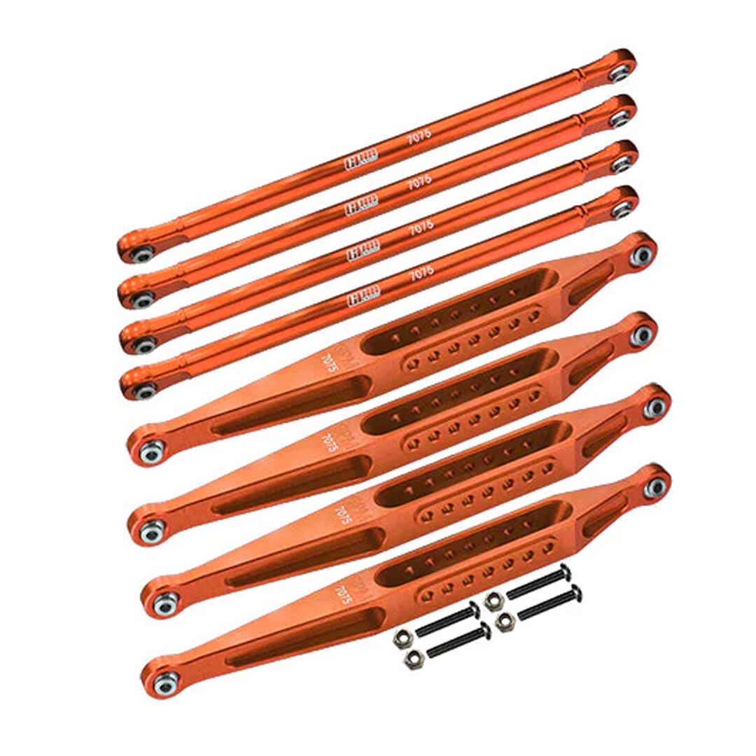 GPM Racing Aluminum 7075-T6 Upper & Lower Link Bar Set Orange for 1/8 ...