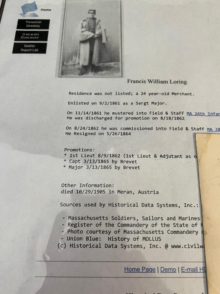 Civil War CDV Bvt Major Francis William Loring 24th/38th Mass Infantry ...