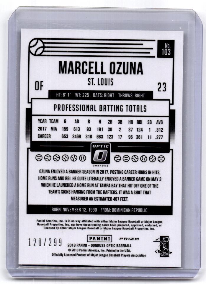 2018 Donruss Optic Aqua #103 Marcell Ozuna /299 - NM-MT | eBay