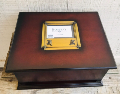 Bombay Company Large Mahogany Wooden Keepsake Jewelry Box with Picture ...