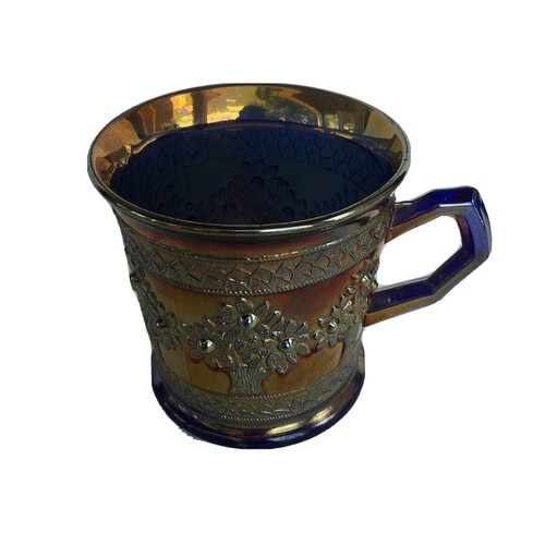 Fenton Orange Tree Blue Carnival Glass Shaving Mug | eBay