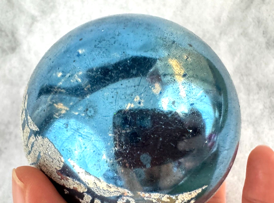 VTG Shiny Brite Blue Mercury Glass Mica Stenciled Silent Night Ornament ...