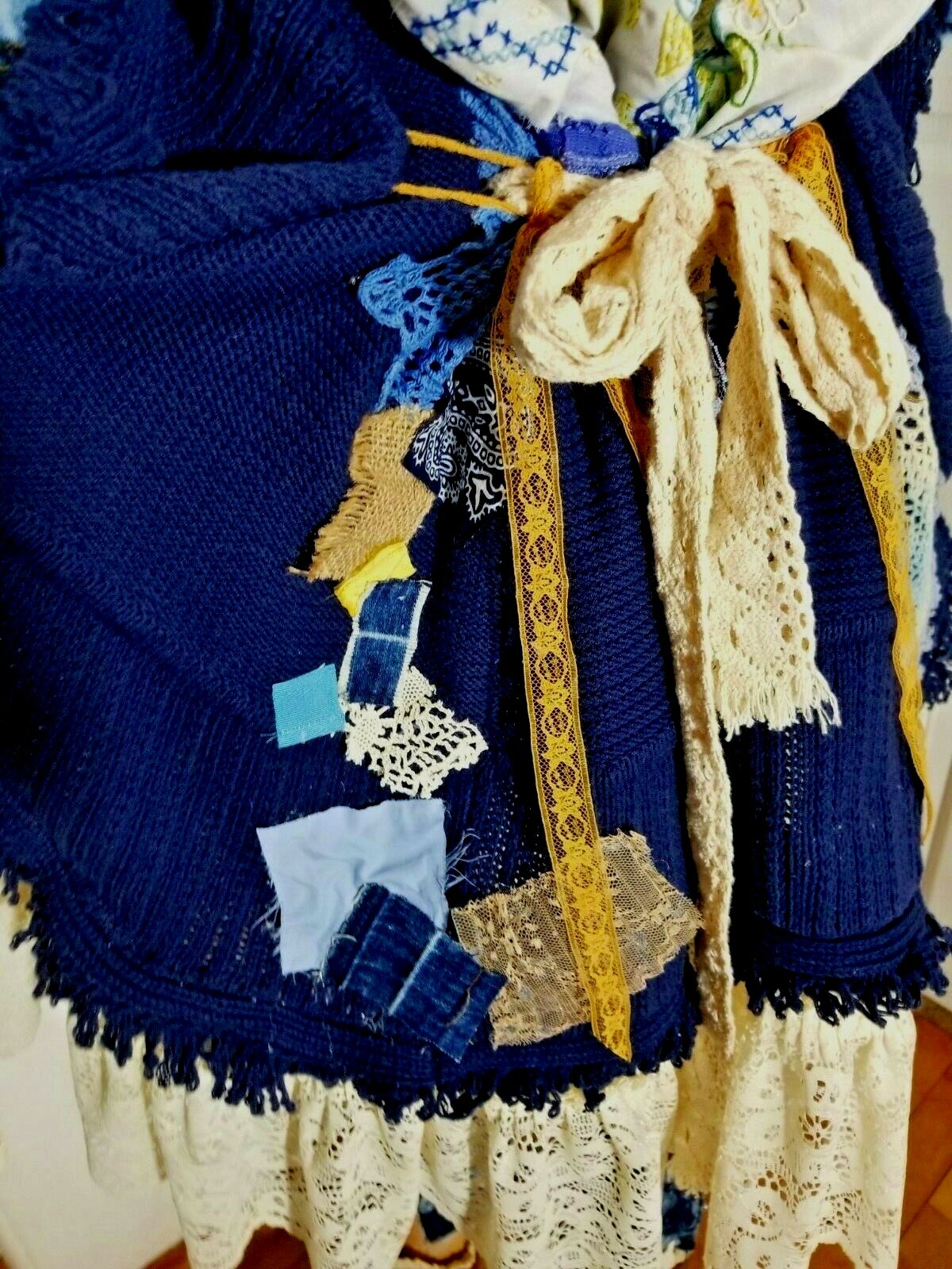 UpCycled duster Vtg Fabric Fringe boho doilies Embroidered Burning Man ...