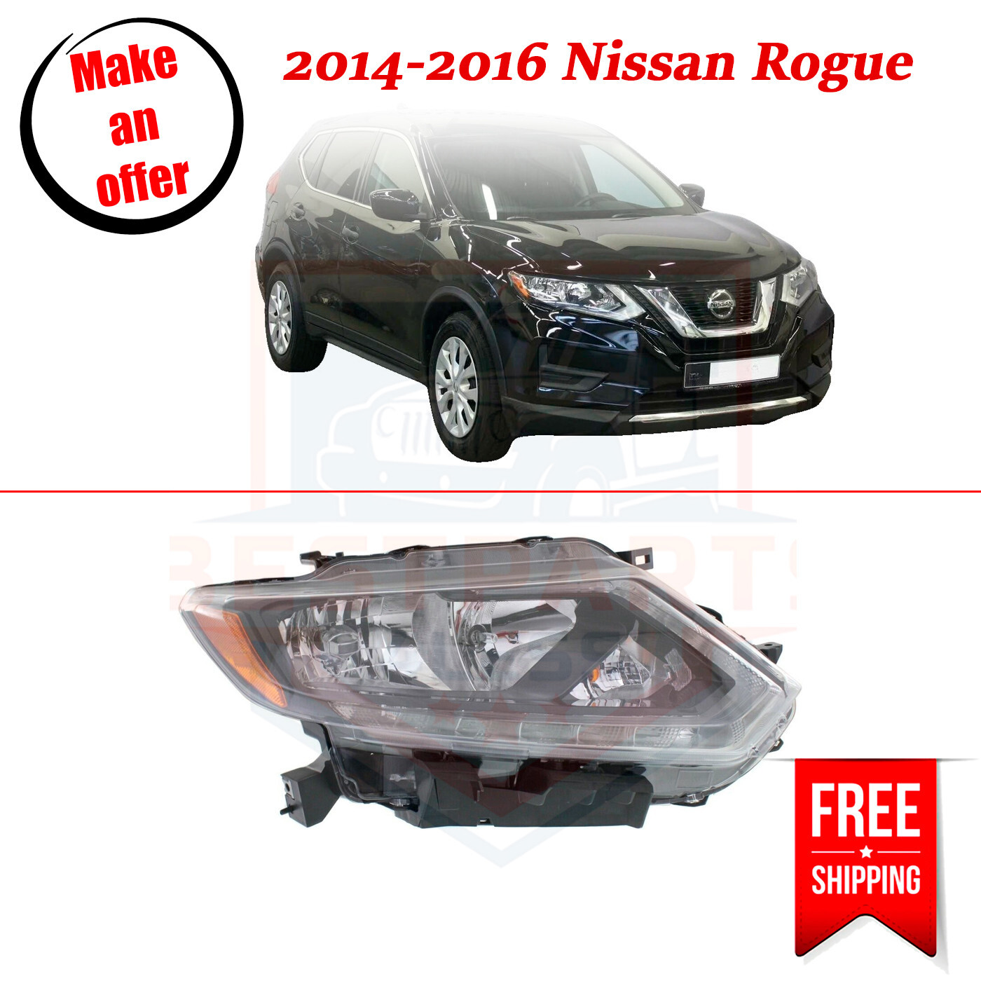 New Headlight 260104BA2A halogen right side for 2014-2016 Nissan Rogue ...
