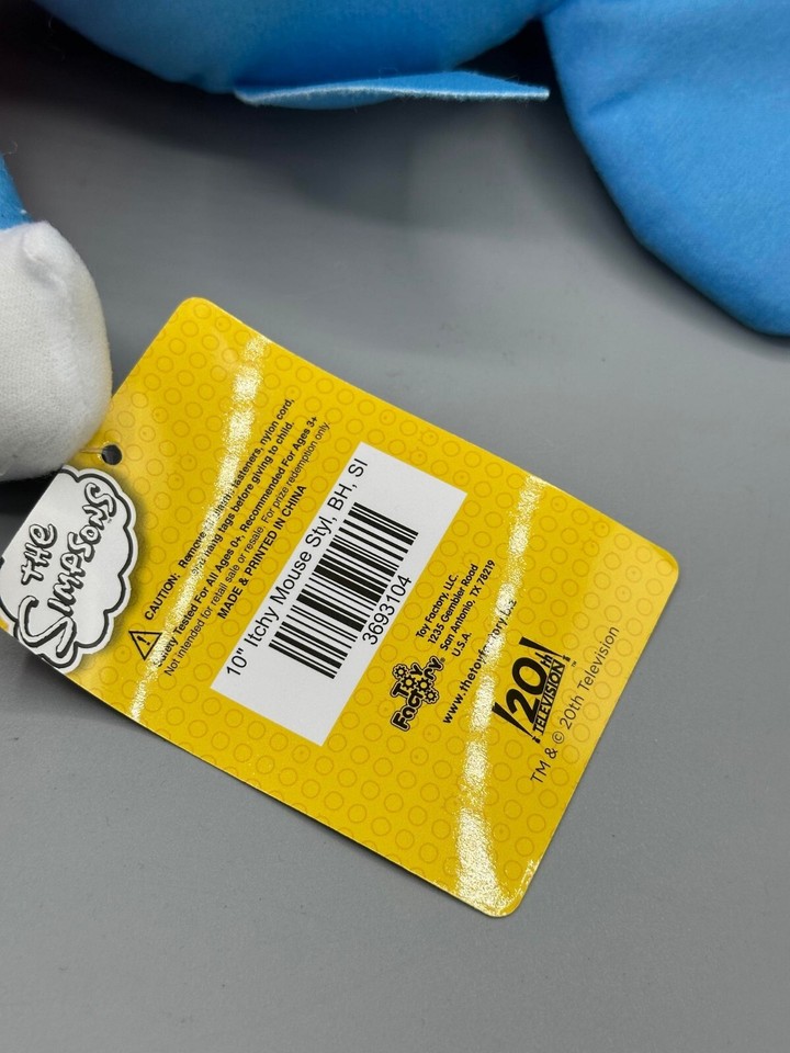 Toy Factory The Simpsons 10” Itchy Mouse Blue Rat Stuffed Animal Toy ...