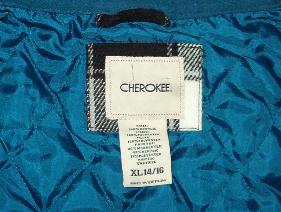 Cherokee Jacket Black White Plaid Faux Leather Accents Size XL 14-16 ...