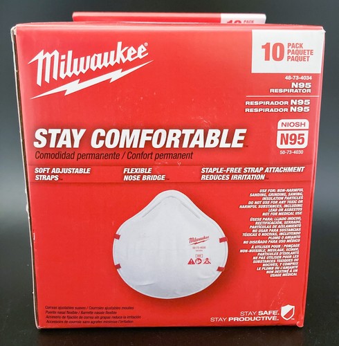 Milwaukee N95 Masks Stay Comfortable 48-73-4034 (10 PACK) 45242605293 ...