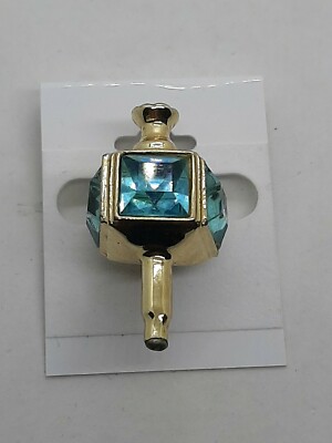VTG Gold Tone Blue Rhinestone Lamp Light Post Brooch Pin 3 Crystals ...
