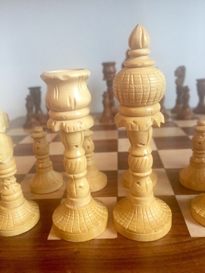Large 14x14" Chess Set Storage Slots Hand carved Wooden Pawns Board ...