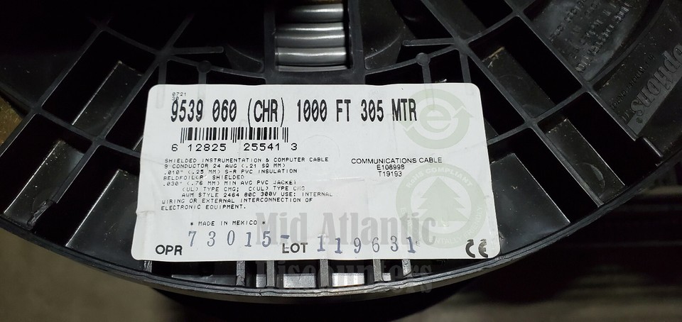 Belden 9539 060 1000' Multi-Conductor Com Cable 24AWG 9C Shield Spool ...