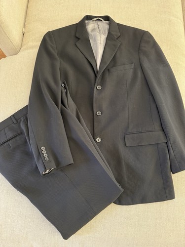 Tallia Sartoria Mens Subtle Stripe 2 Button Notch Lapel Suit in Black ...