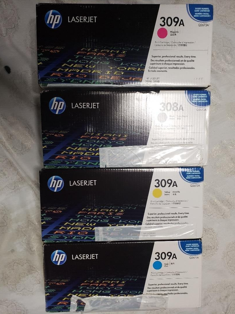 New HP 309A, 308A Genuine Set 0t Black, Cyan, Yellow and Magenta New ...