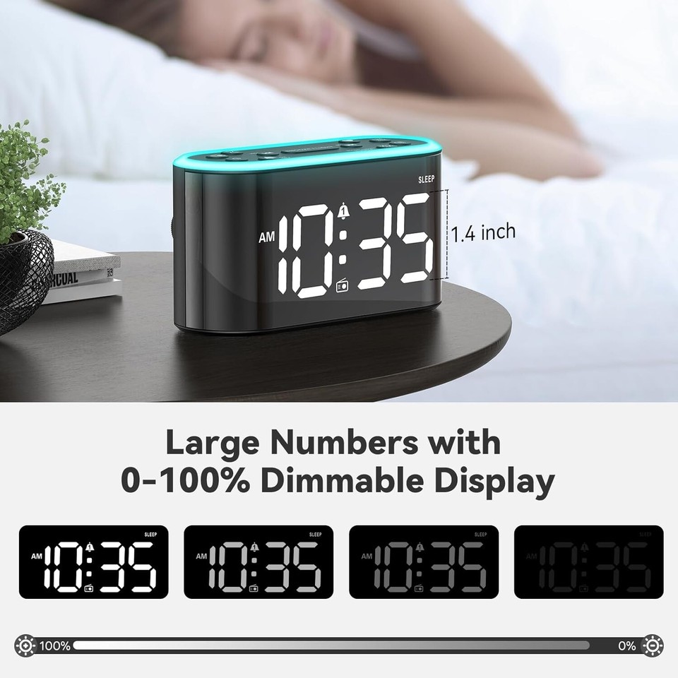 Loud Alarm Clock FM Radio Heavy Sleepers 7 Color Night Light USB ...