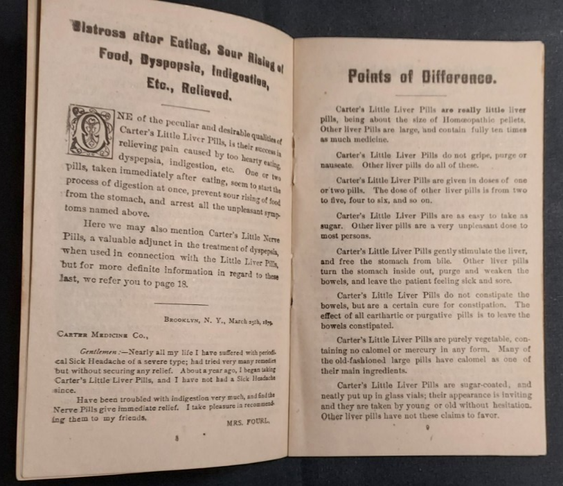 1880's Quack Medicine Booklet Carter's Little Liver Pills Happy Days ...
