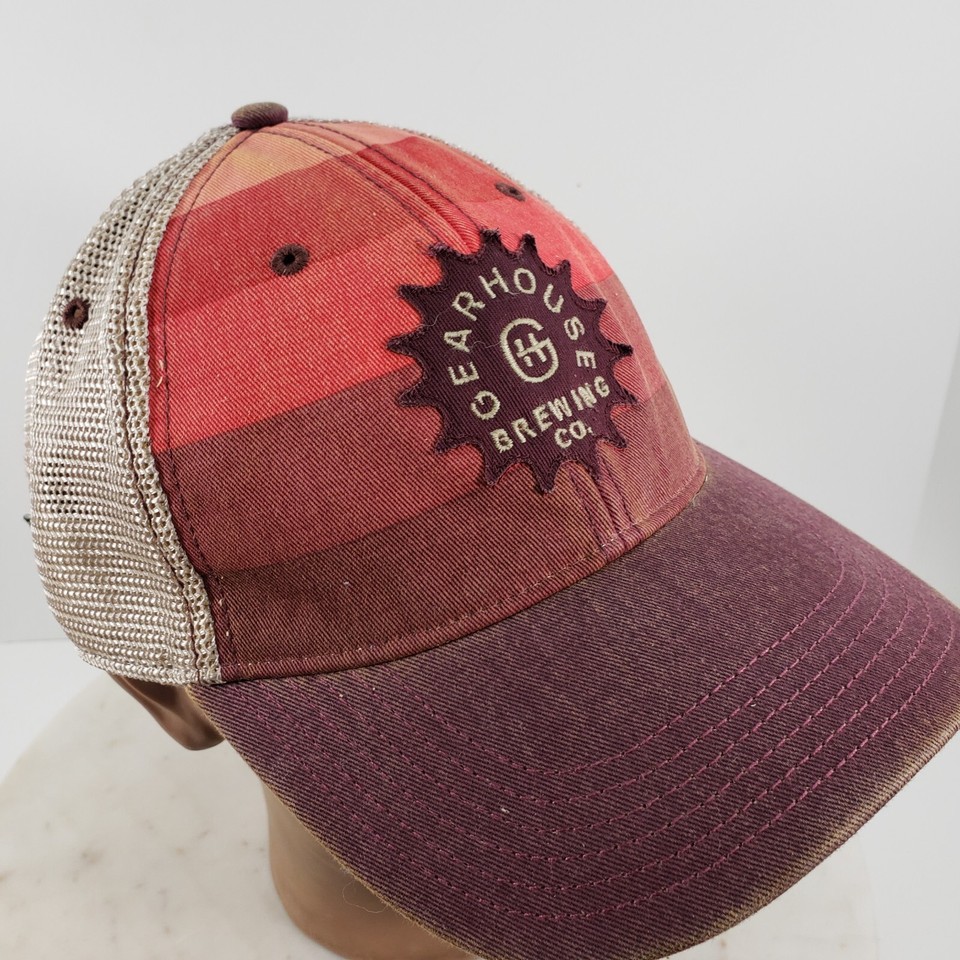 Gearhouse Brewing Co Hat Gear Logo Patch Cap Red Striped Mesh Snapback ...