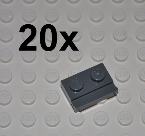 LEGO PARTS - 20X DARK BLUISH GREY 1X2 PLATE WITH DOOR RAIL/SIDE BAR ...