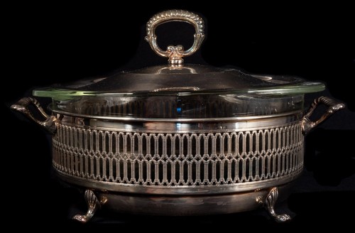 Vintage Silver Plate Casserole Buffet Server Dish With Pyrex Insert Lid ...