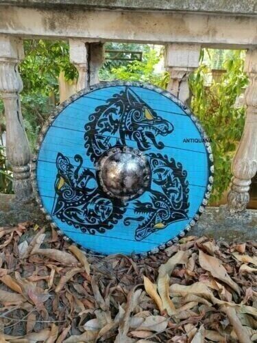 Medieval Knight Round Viking Wooden Shield Replica Dragon Look New From ...
