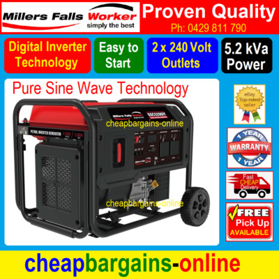 5.2 kVa GENERATOR 4.0 kW INVERTER GENERATOR 19.6 AMP EASY START PURE ...