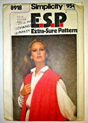 Simplicity Unlined Vest ESP Pattern # 8918, Size N (10-12-14) Miss ...