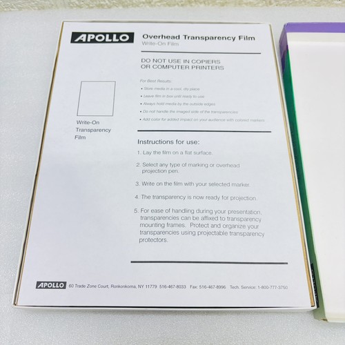 Apollo Write-On Transparency Film WO100C-B 8.5x11” PREMIUM Quality 100 ...