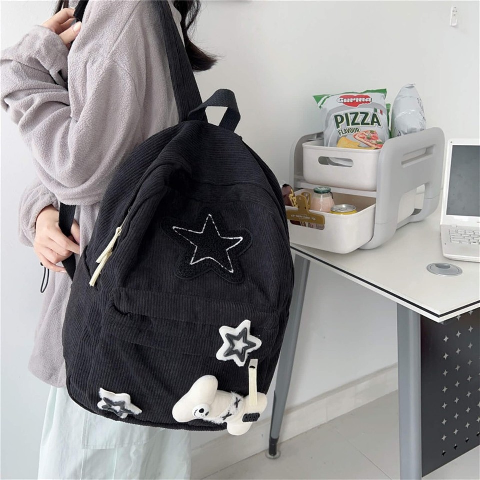 Corduroy Y2K Grunge Backpack, Cute Vintage Fashion Star Preppy Bookbag ...