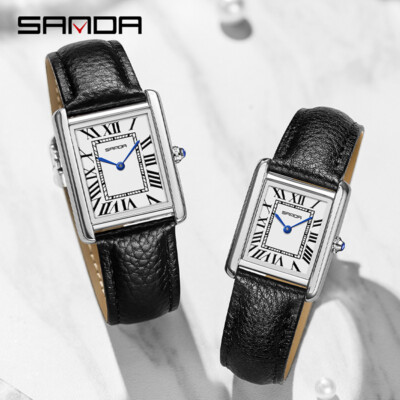 Sanda Quartz Watch Roman Scale Leather Strap Couple Waterproof Men ...
