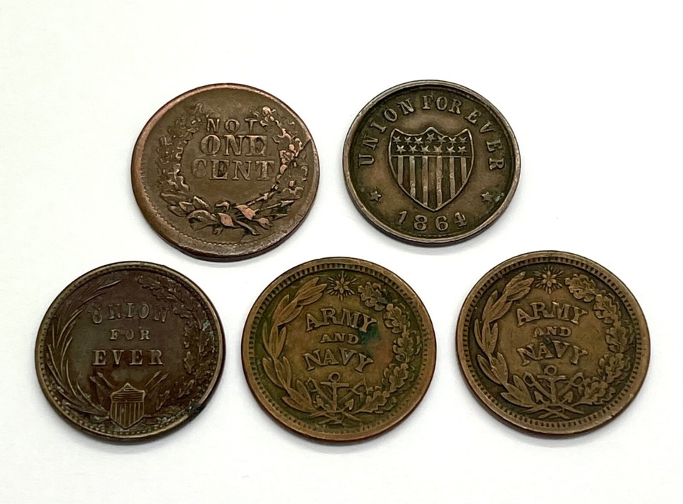 Patriotic Civil War Tokens - 1863-1864 - Lot of 5 ( J45) | eBay