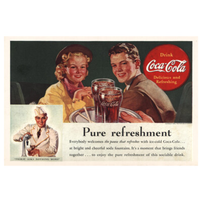 1938 Coca Cola: Pure Refreshment Everybody Welcomes Vintage Print Ad | eBay