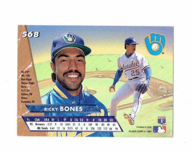 Ricky Bones Milwaukee Brewers Pitcher #568 Fleer Ultra 1993 #Baseball ...