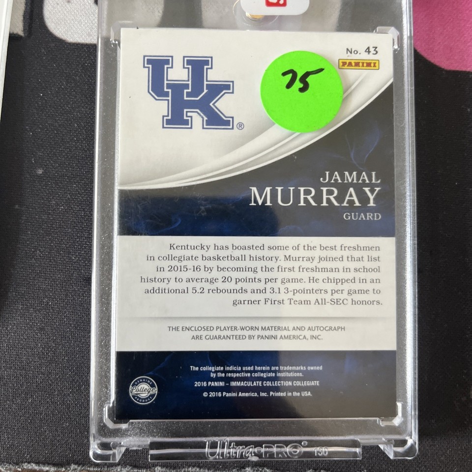Immaculate Collegiate Jamal Murray Patch Auto /99 - Nuggets - On Card ...